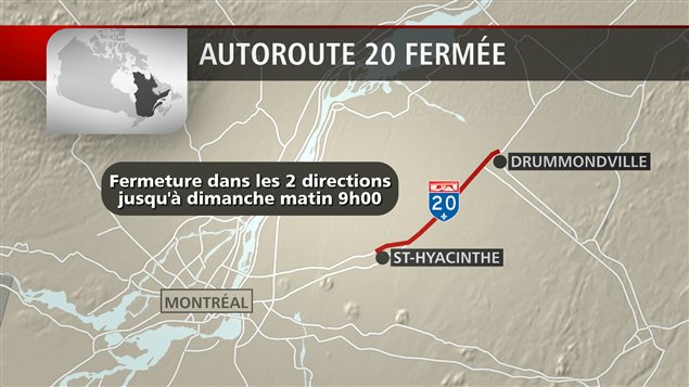 Fermeture de l'autoroute 20 entre St-Hyacinthe et Drummondville | Radio ...
