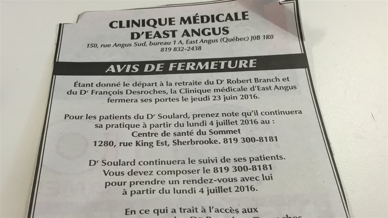 East Angus : la clinique médicale fermera le 23 juin | Radio-Canada