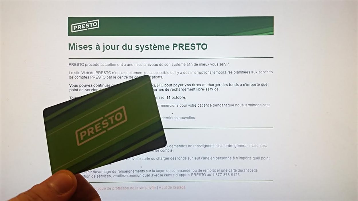 Le site Internet de Presto indisponible pour plusieurs jours | Radio-Canada